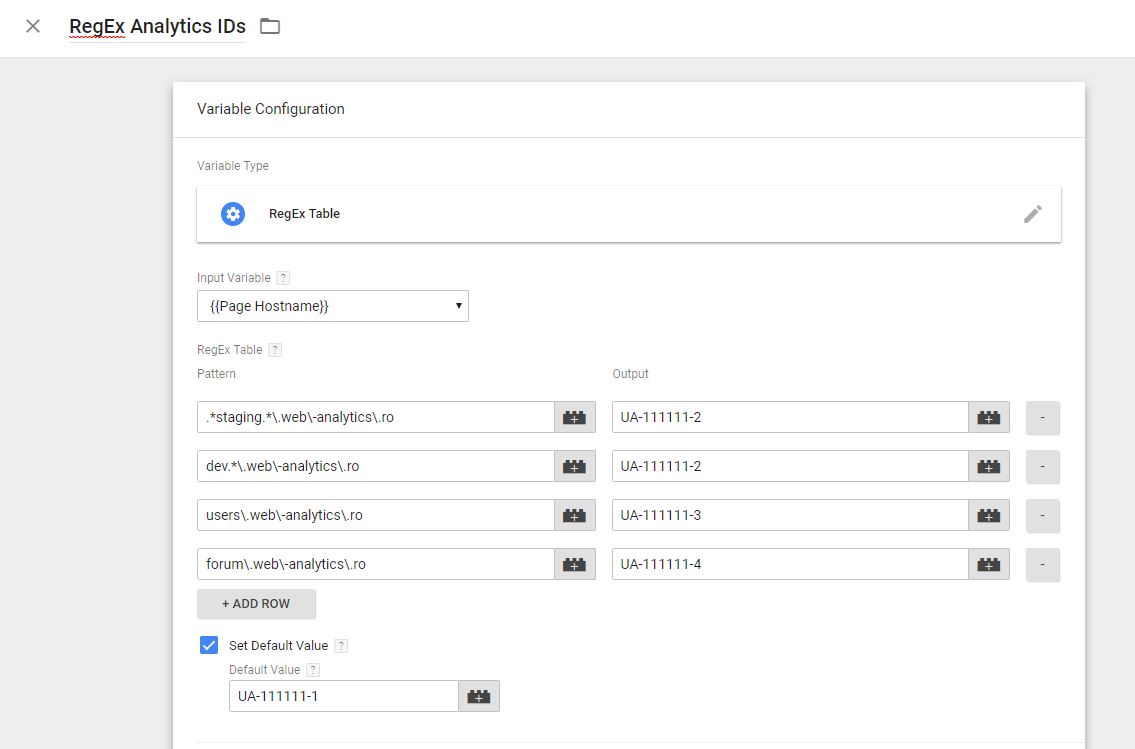 ID-ul de Analytics prin RegEx Table
