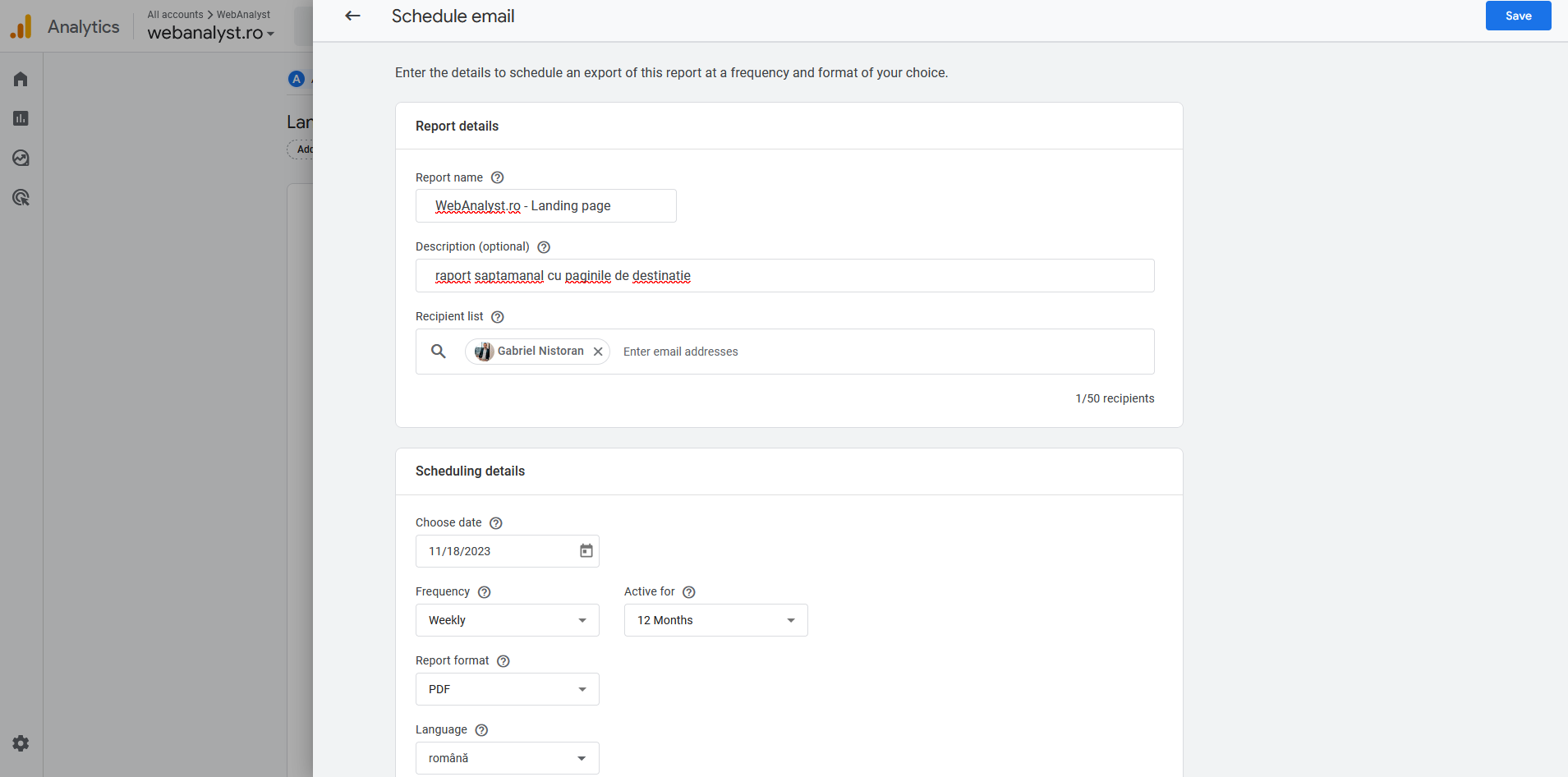 Google Analytics 4 prin Email